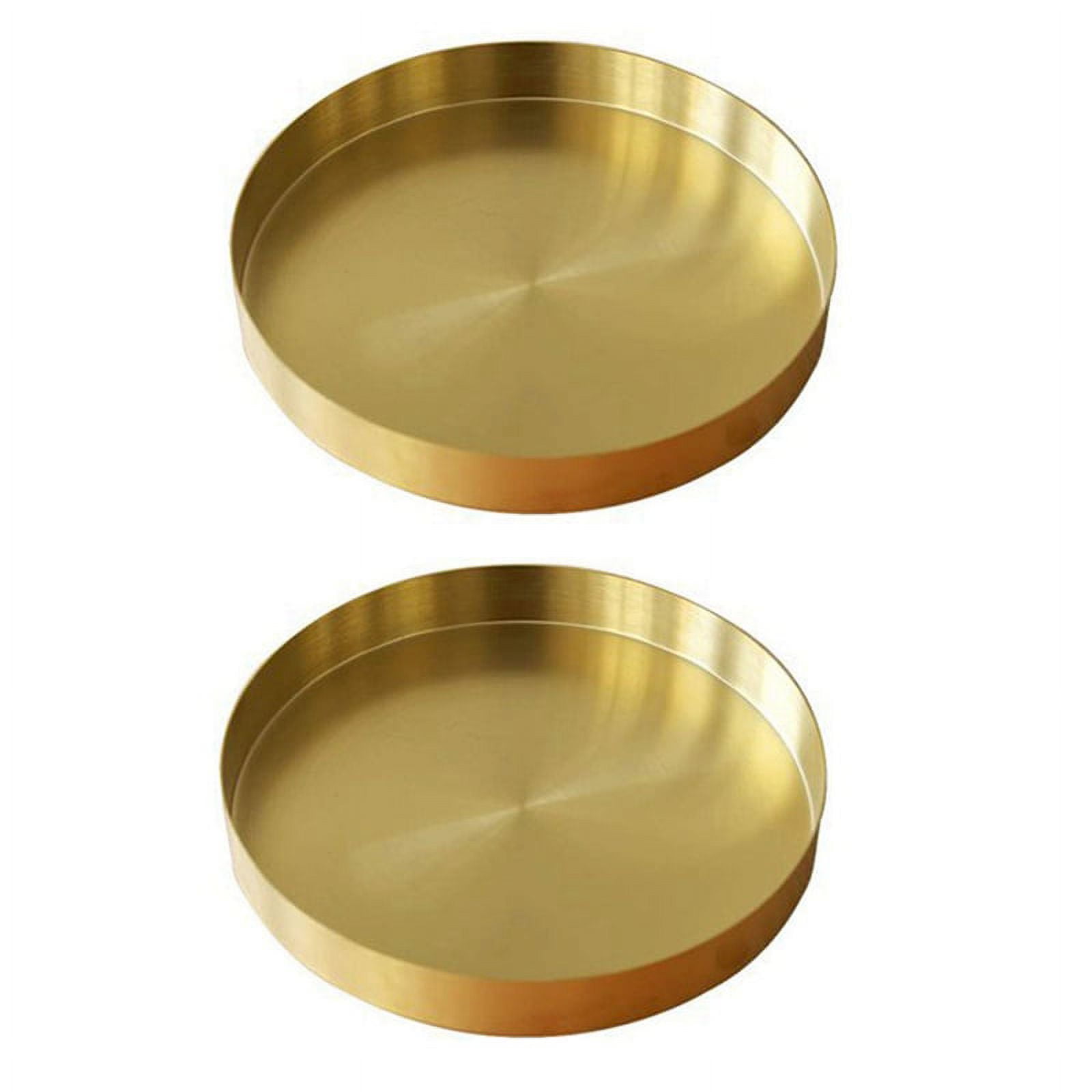 2X Round Gold Tray,Metal Decorative Tray Makeup Tray Organizer for ...