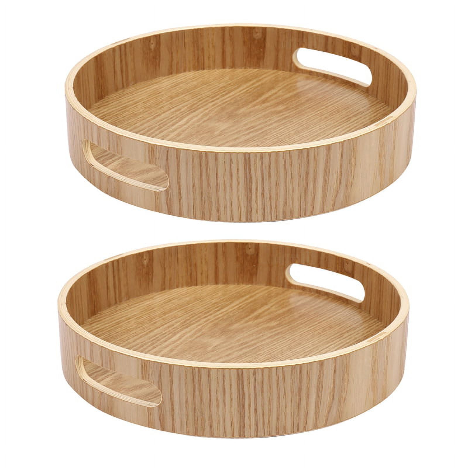 2X Round Serving Bamboo Wooden Tray for Dinner Trays Tea Bar Breakfast ...