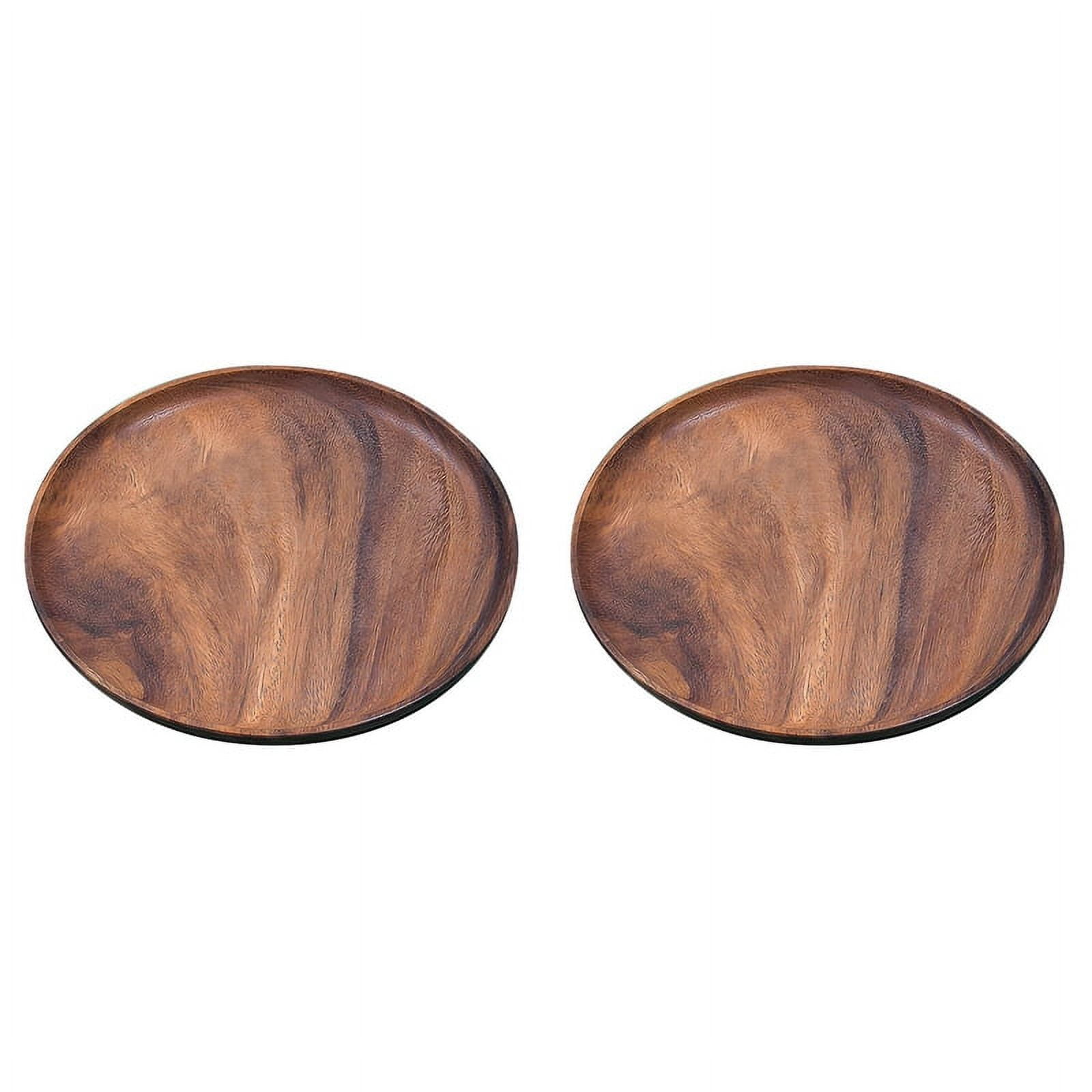 2X Round Solid Wood Board Whole Wood Fruit Plate Wooden Saucer Tea ...
