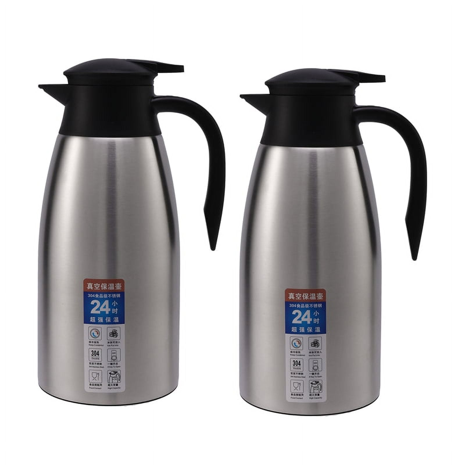2X Silver 304 Stainless Steel 2L Thermal Flask Vacuum Insulated Water ...