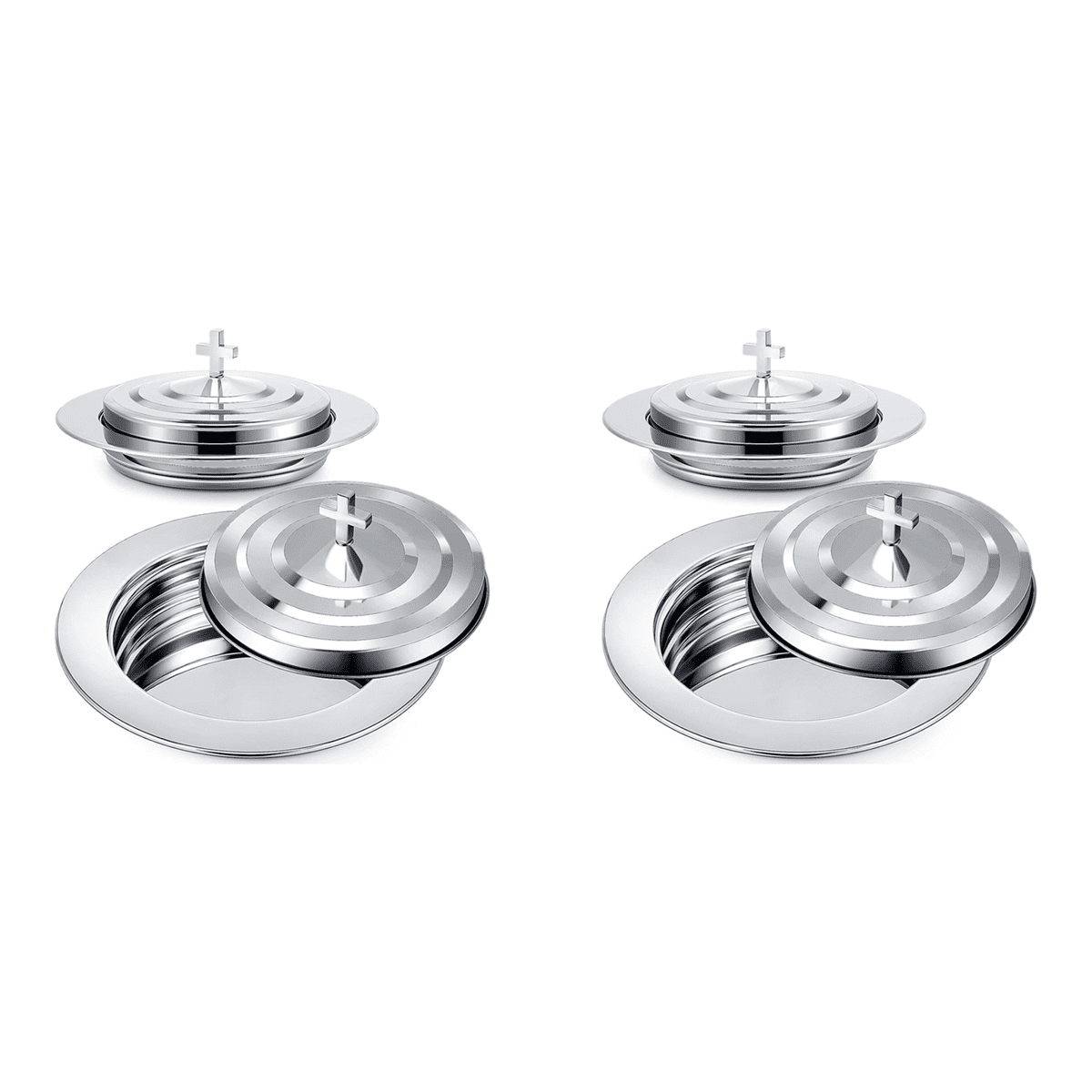 2X Silver Communion Set with Lid, Stainless Steel Bread Tray Plates for ...