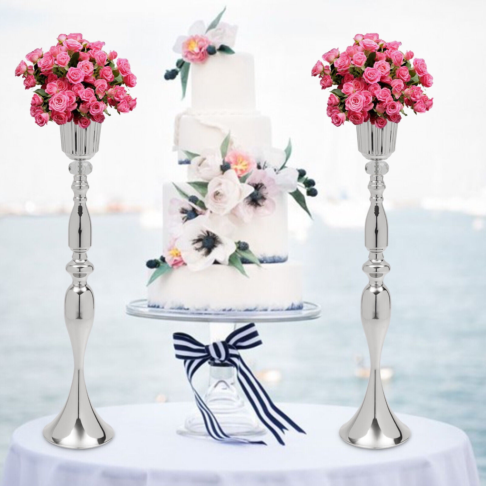 2X Silver Vases Stand Flower For Wedding Table Centerpieces 29.1in Tall ...
