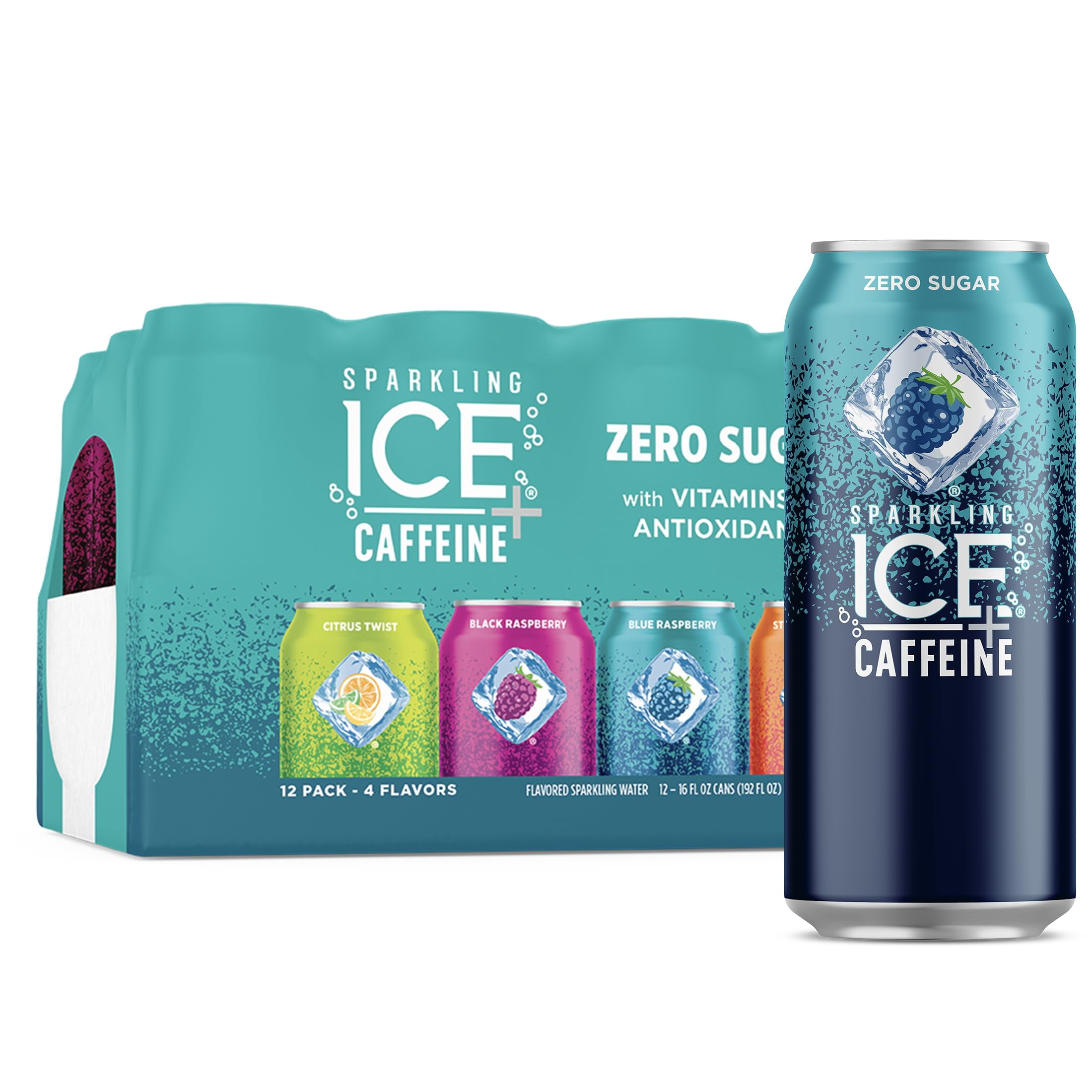 2X-Sparkling Ice +Caffeine Variety Pack, Flavored Sparkling Water, Zero Sugar, With Vitamins And ...
