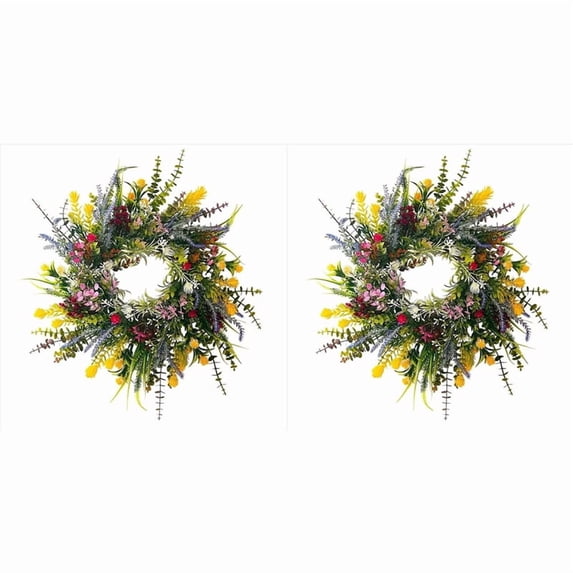 2X Spring Wreaths for Front Door 18in Outside Welcome Summer Flowers ...