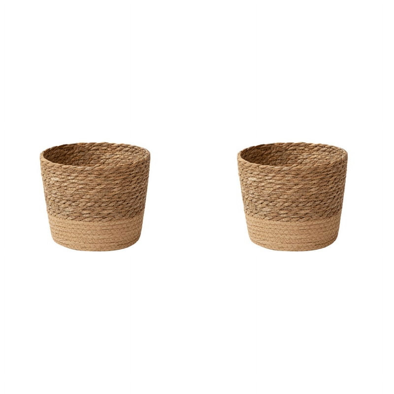 2X Straw Weaving Flower Plant Pot Wicker Basket Rattan Flowerpot ...