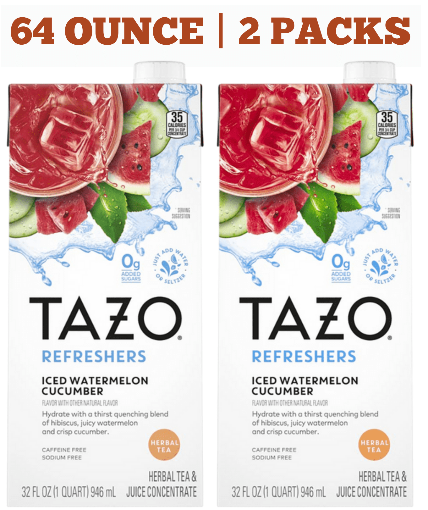 Tazo Refreshers Iced Herbal Tea & Juice Mix, Watermelon Cucumber, 32oz ...