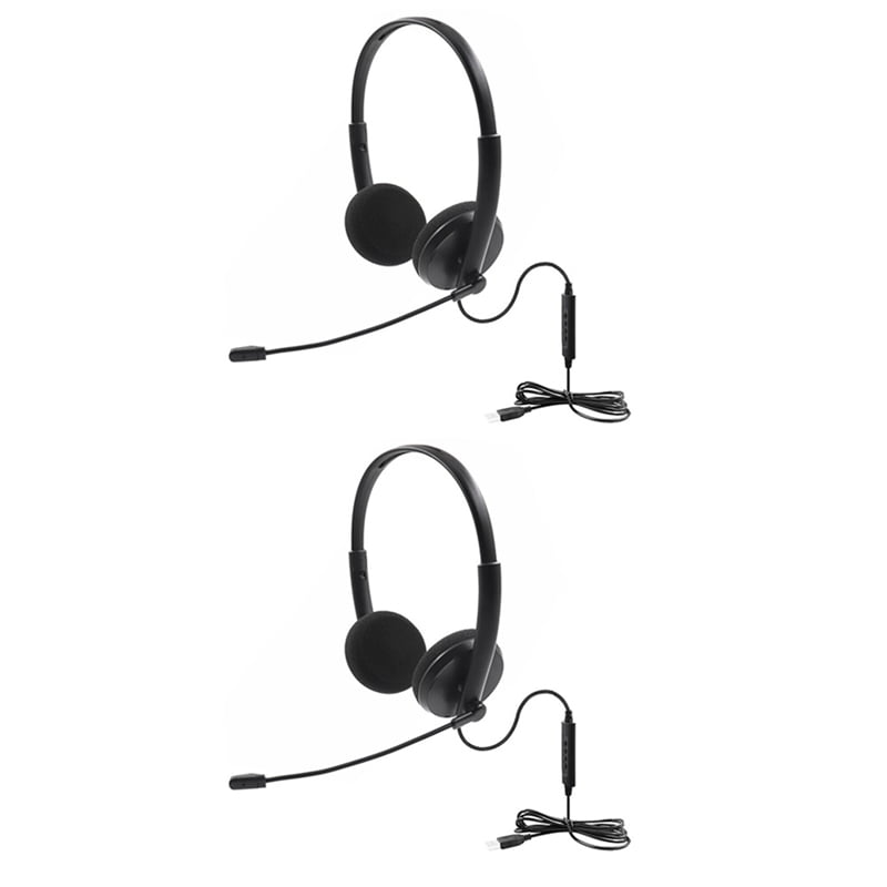 2X USB Call Center Headset with Noise Cancelling Mic for PC Home Office ...