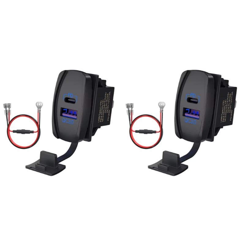 2X USB Rocker Switch 12V Waterproof USB C & QC 3.0 Dual Ports Outlet PD ...