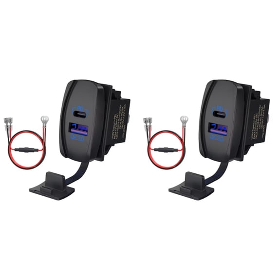 2X USB Rocker Switch 12V Waterproof USB C & QC 3.0 Dual Ports Outlet PD ...