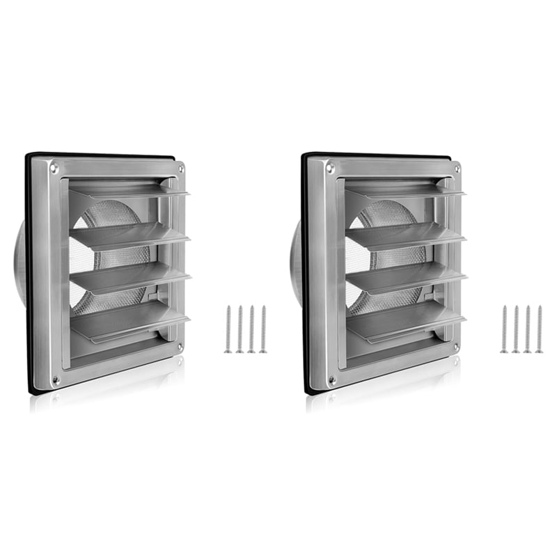 2X Ventilation Grille 100mm Stainless Steel Air Vents Cover, Louvered ...