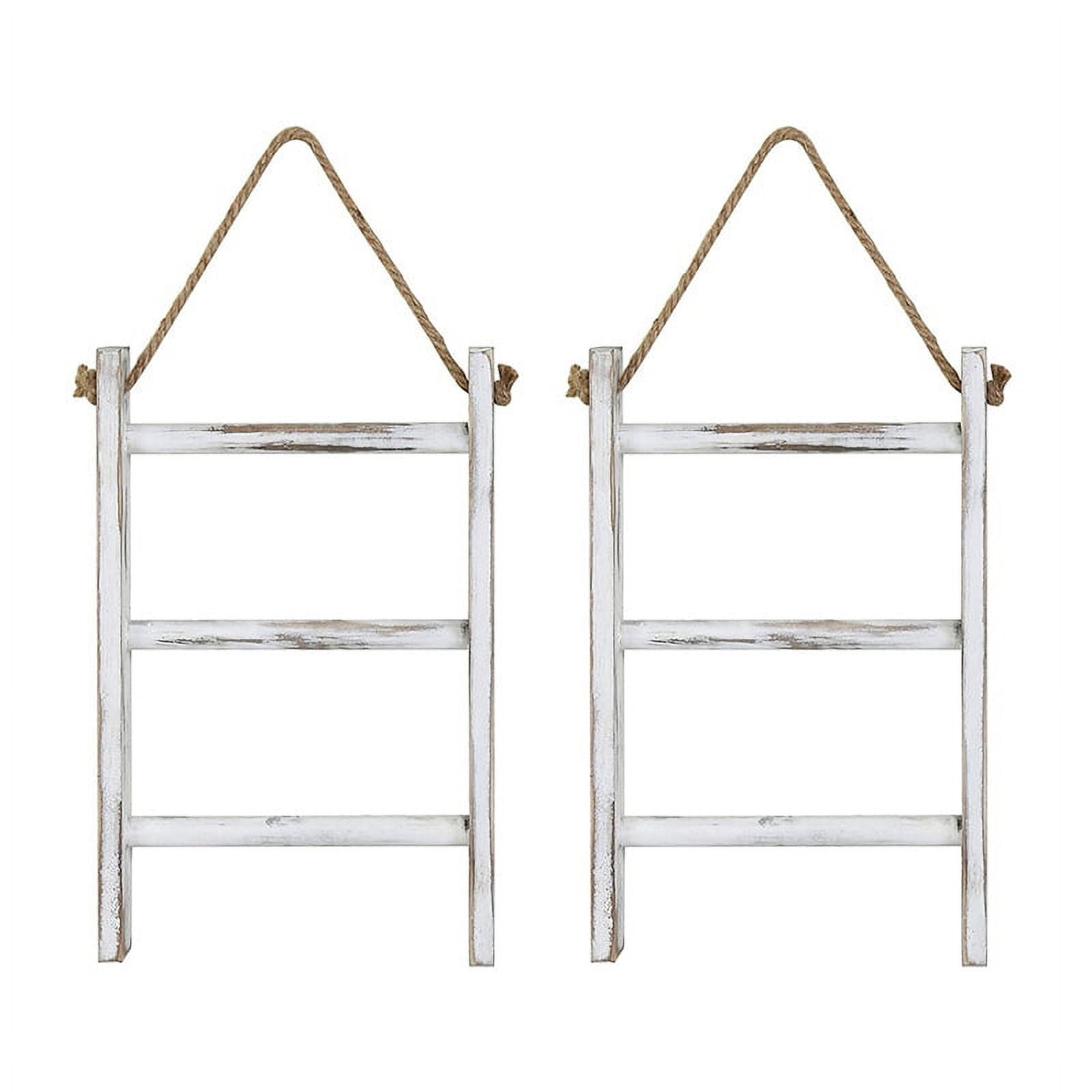 2X Wall-Hanging Towel Ladder Rustic Whitewashed Wood Countertop Ladder ...