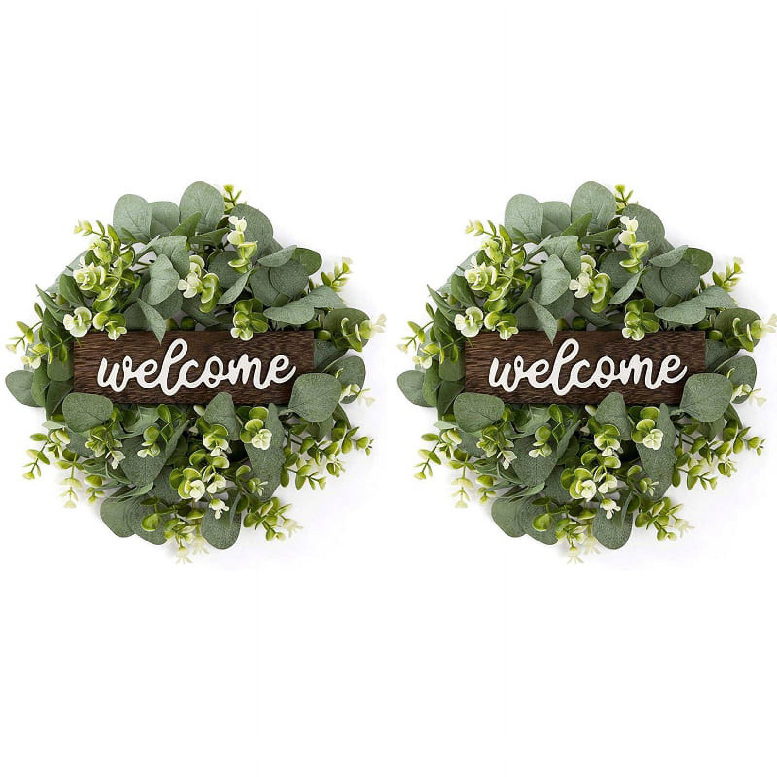 2X Welcome Sign with Garland Door Decoration Wooden Hanging Sign with ...