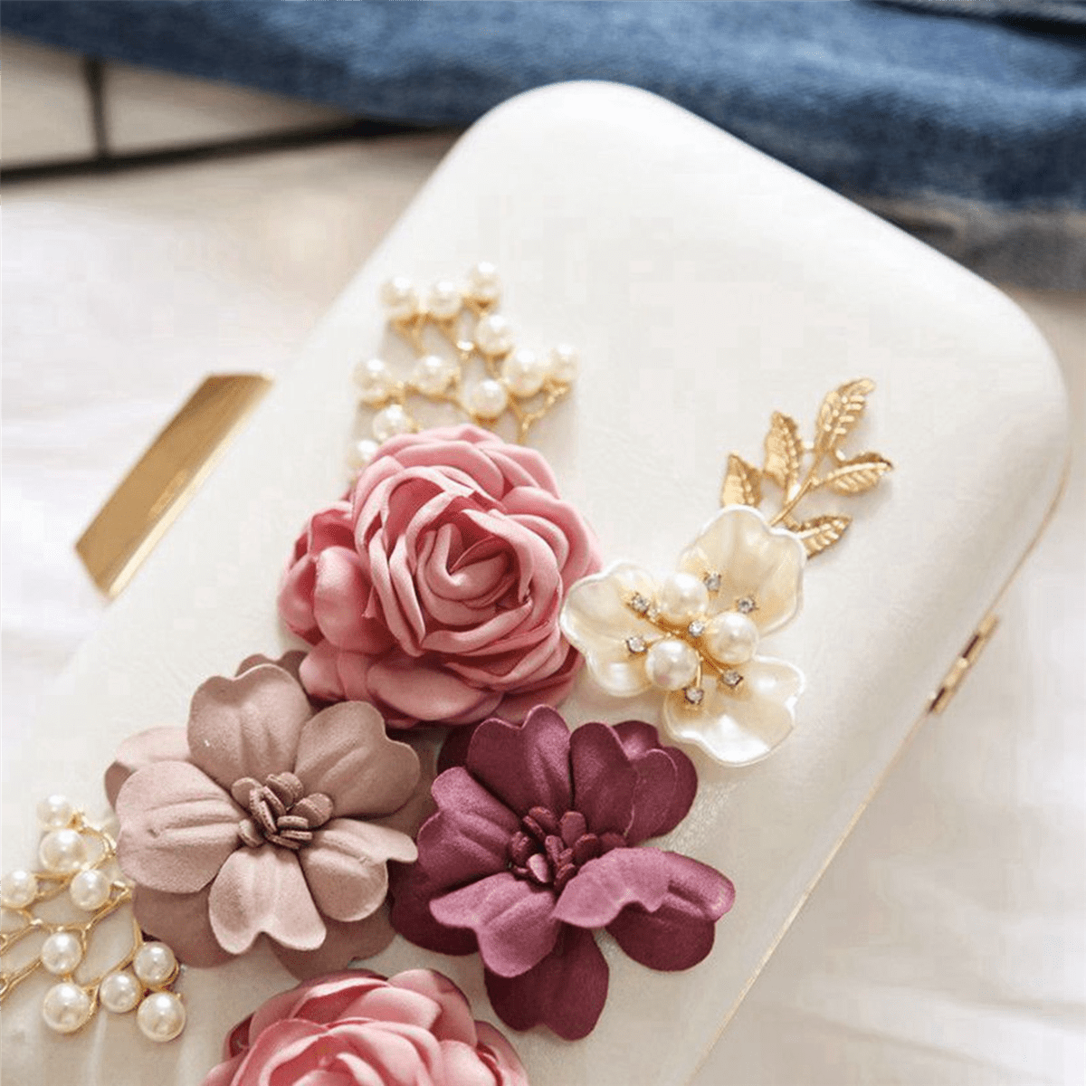 2X Women Clutches Purses Bags Flower Leather Envelope Pearl Wallet ...