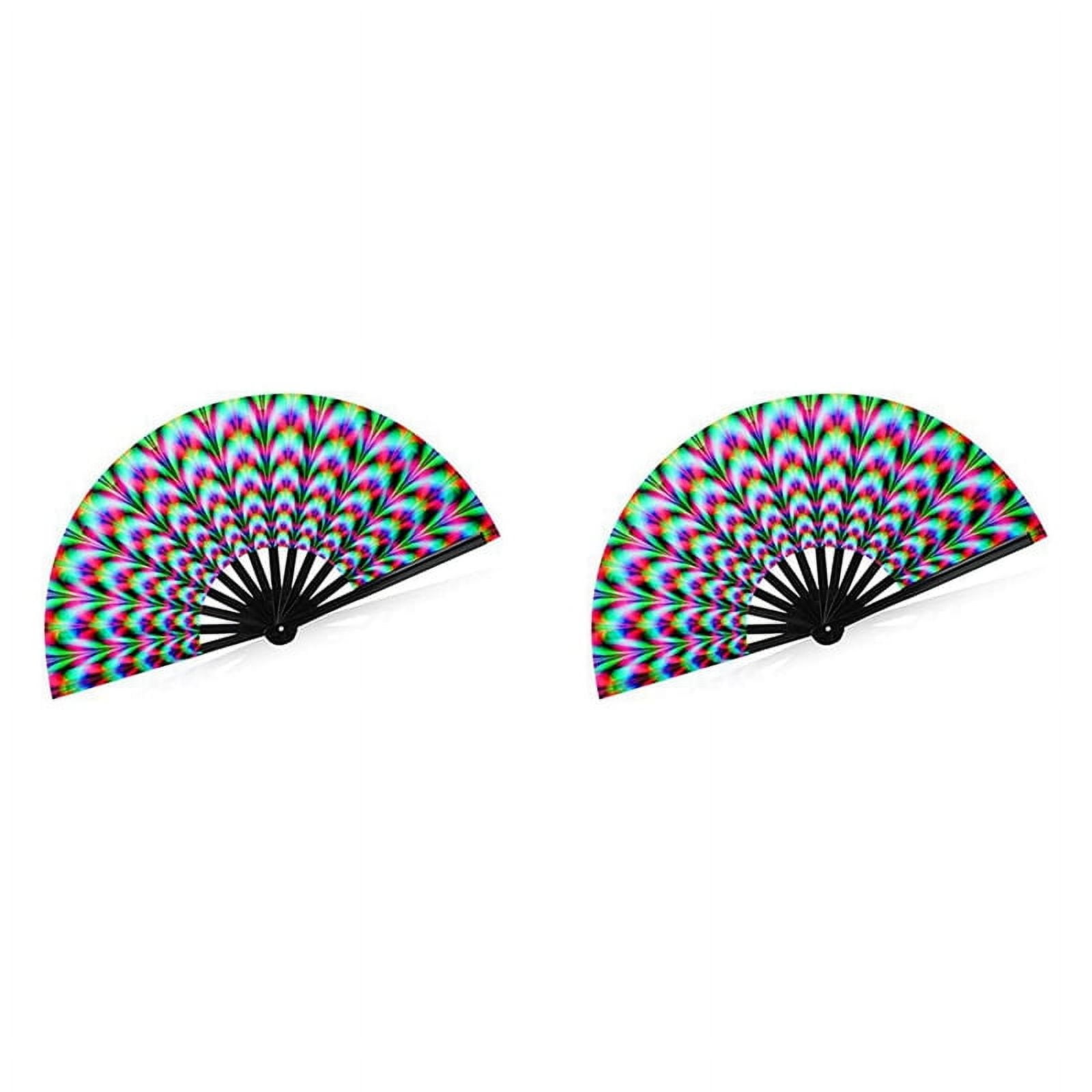2X Women Raves Fold Hand Fan Fluorescence Glow Club Prom Disco Freaky ...