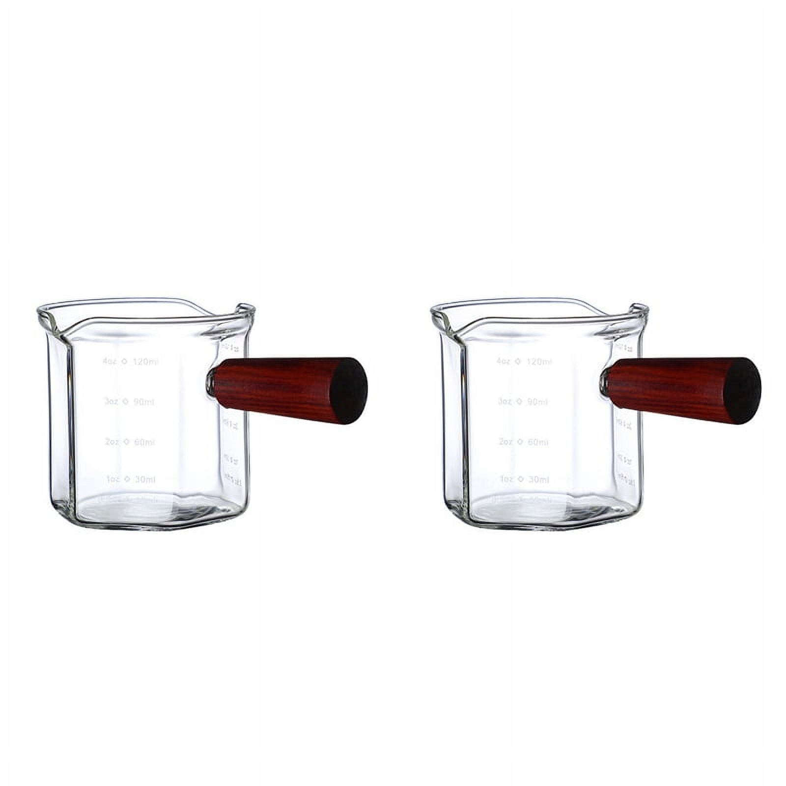 2X Wood Handle Glass Espresso Measuring Cup Double Mouth Milk Jug ...