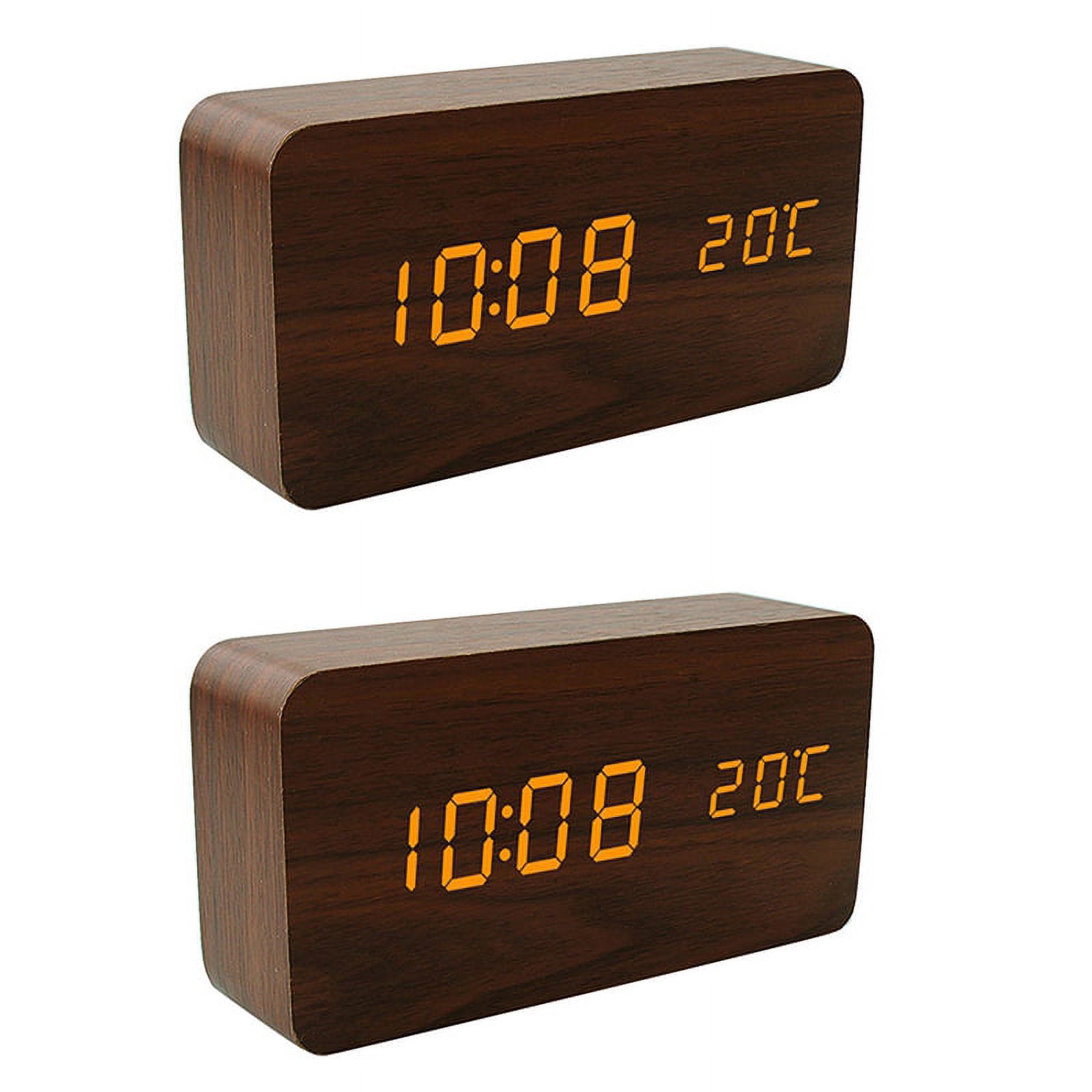 2X Wooden LED Alarm Clocks Electronic Clock Sounds Control Digital ...