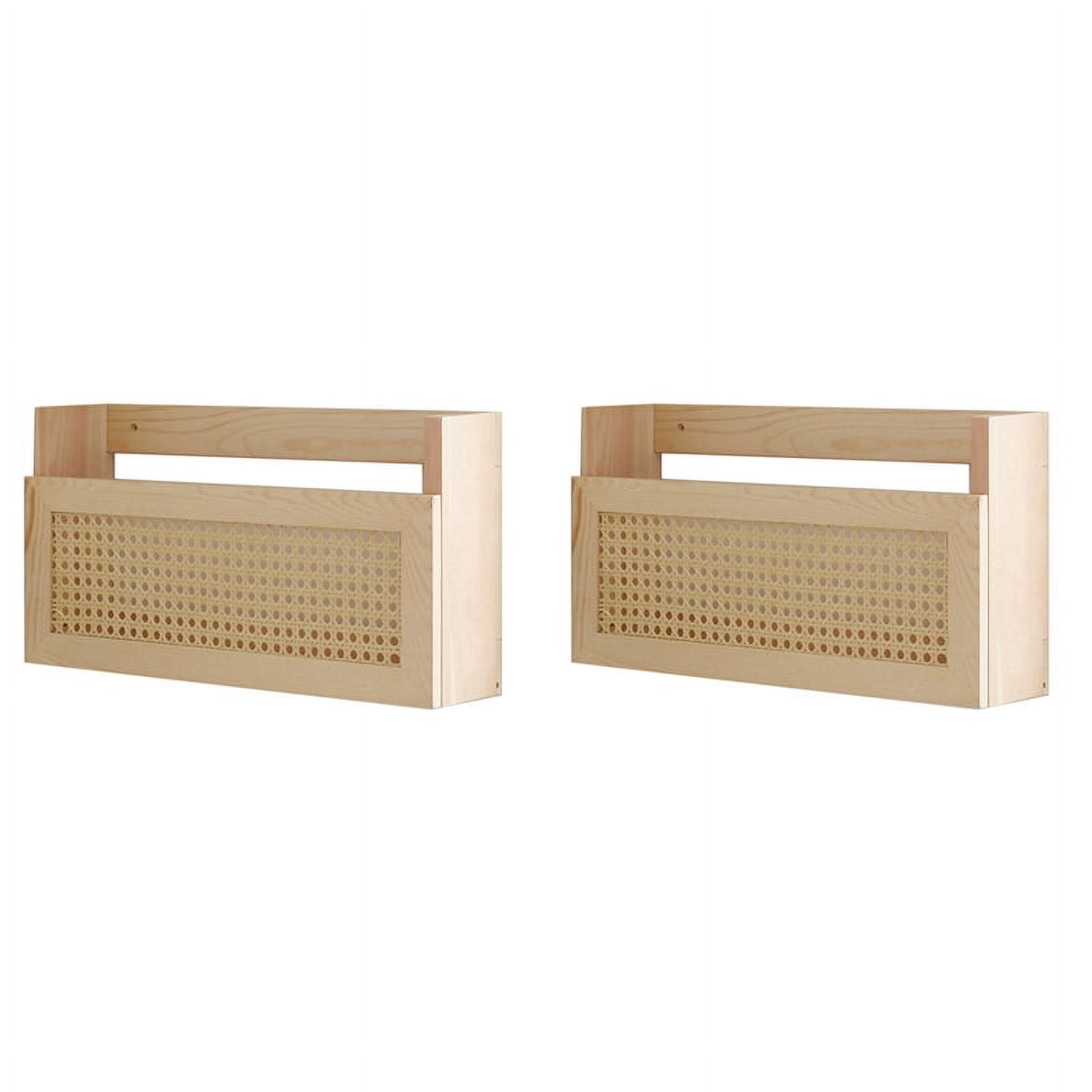 2X Wooden Magazine Wall Rack with Rattan File Holder Hanging File ...