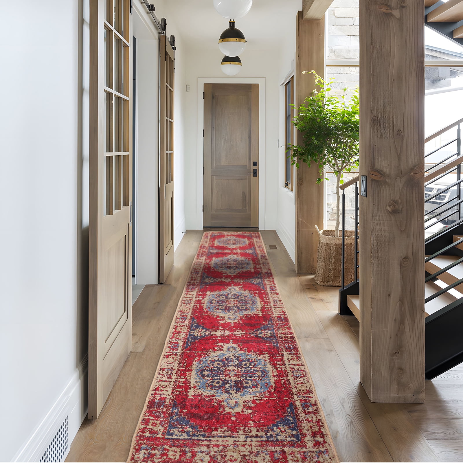 2X10ft Hallway Runner Rug, Persian Blooms Design Washable Non-Skid Area ...