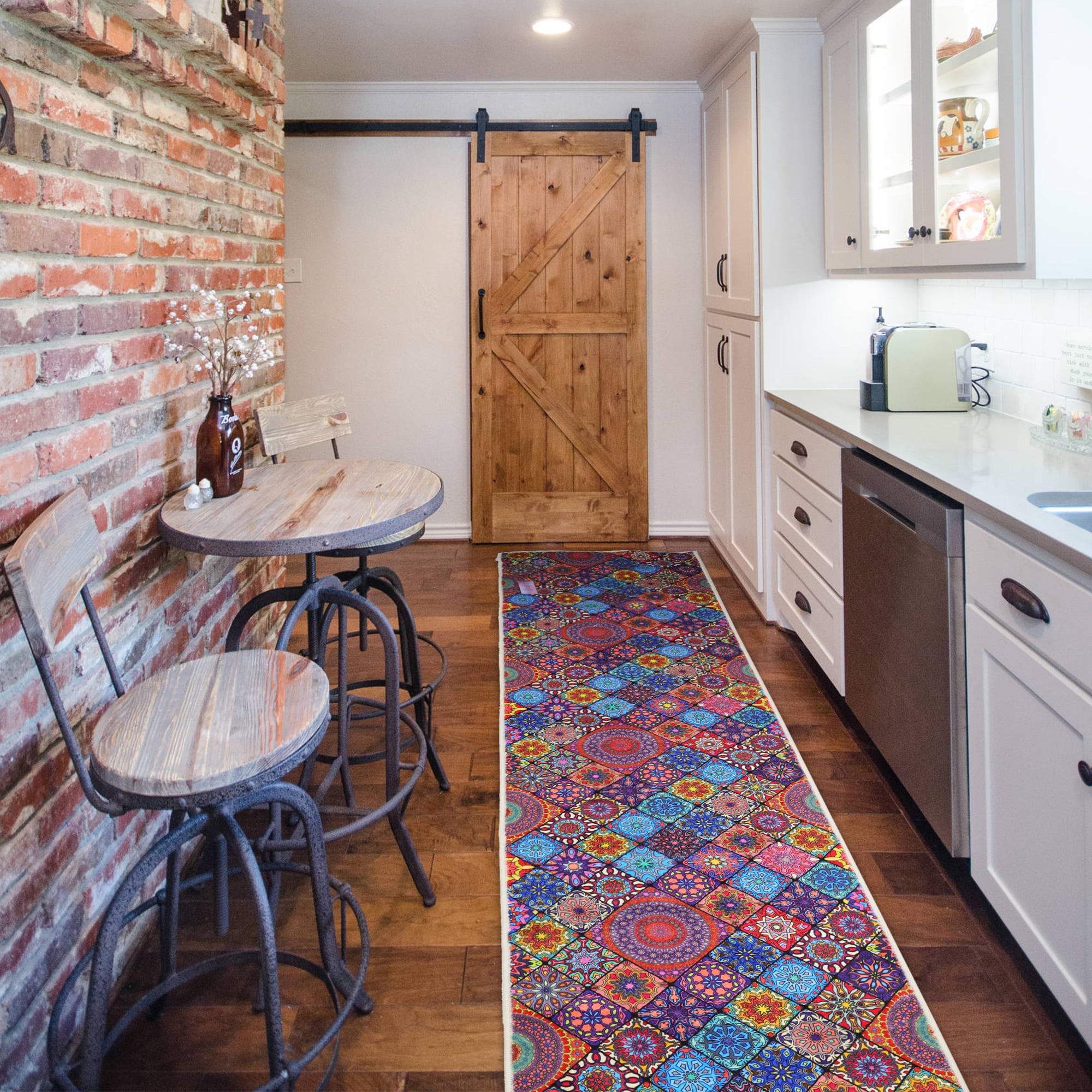 2x10ft Farmhouse Runner Rug - Washable Non-Slip Colorful Patchwork ...