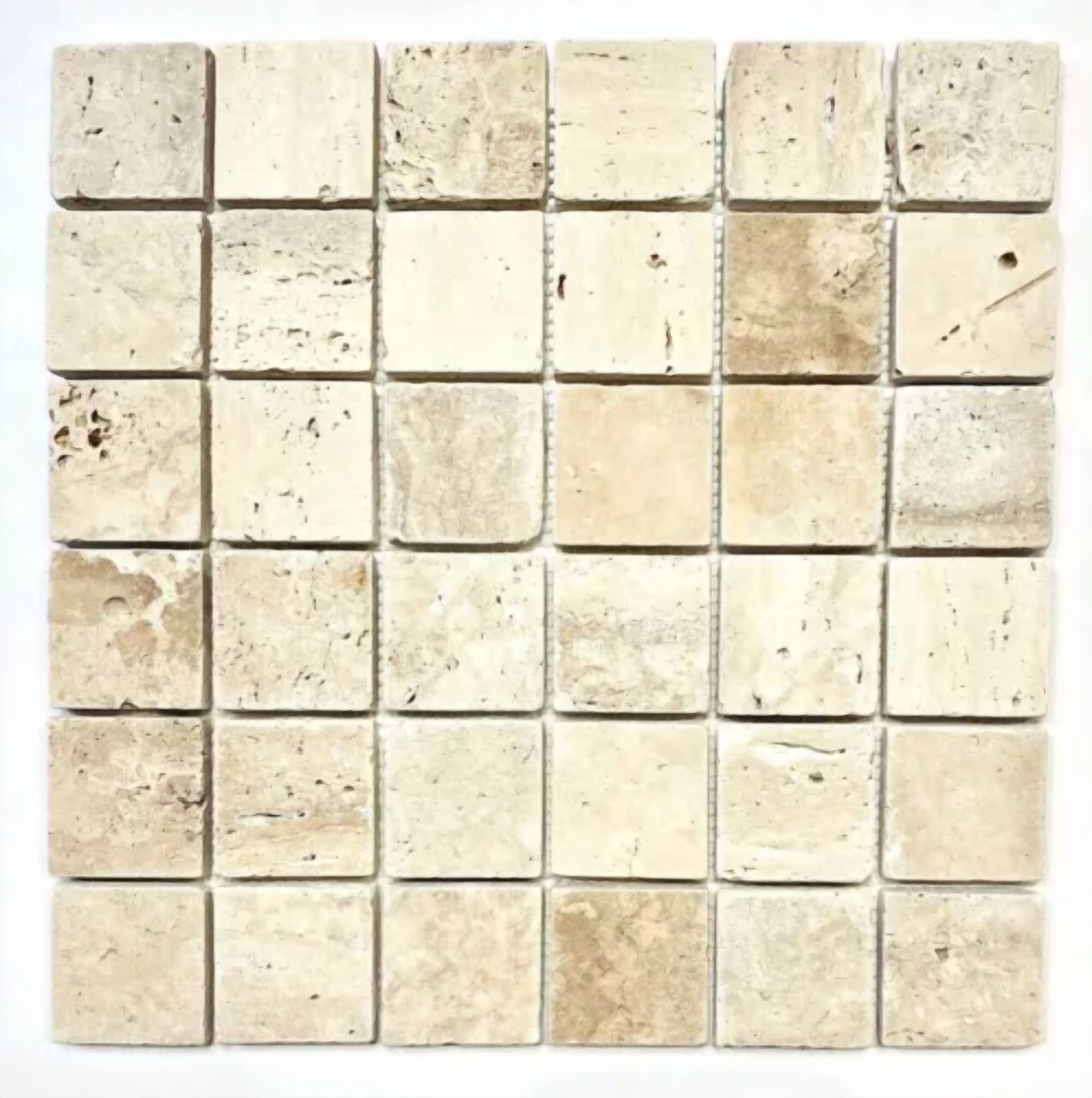 2X2 Tuscan Ivory Mix Tumbled Aged Travertine Mosaic Tile Backsplash ...