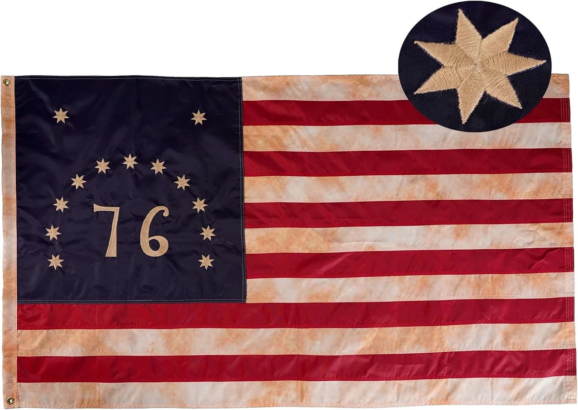 2X3 Embroidered VINTAGE TEA STAINED Bennington 76 Flag 1776 Sewn 420D ...