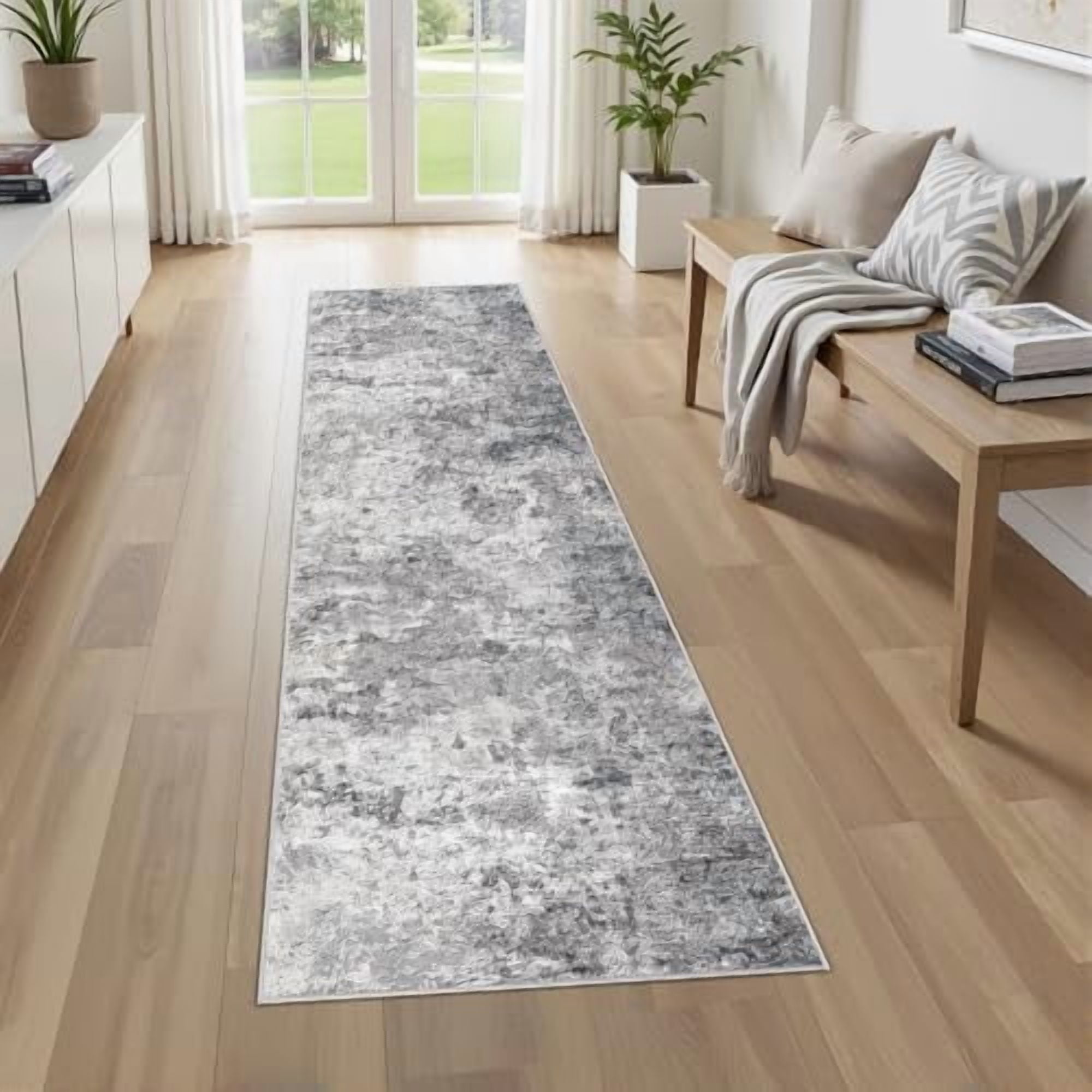 2X8 Washable Runner Rug for Hallway: Soft Neutral Modern Abstract Area ...