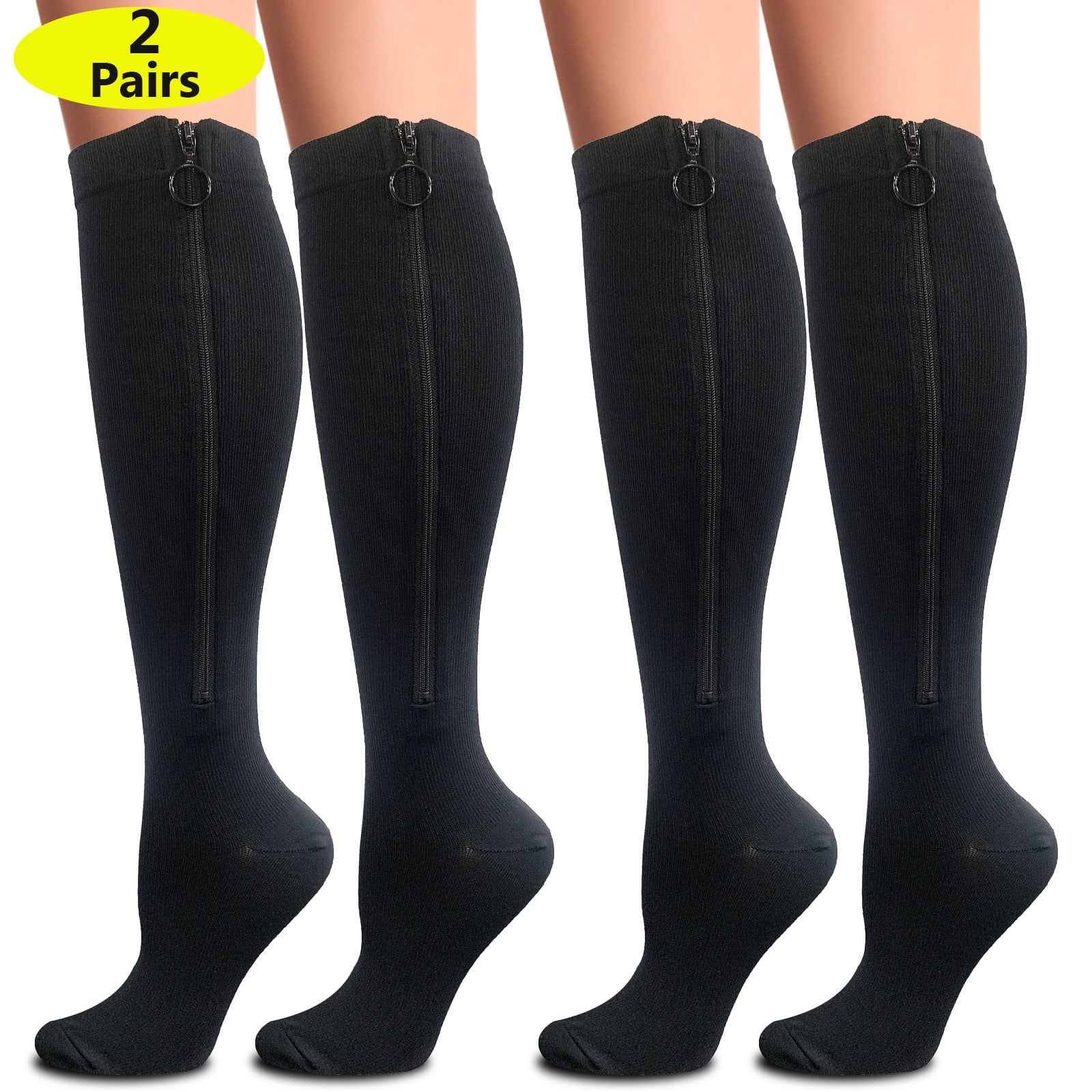 2XL(2 Pack) Zipper Compression Socks for Women Men, 20-30mmHg Closed ...