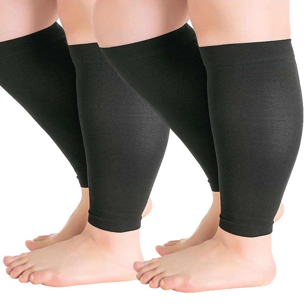 2XL 2 Pairs Plus Size Compression Sleeves Unisex Wide Calf Leg ...