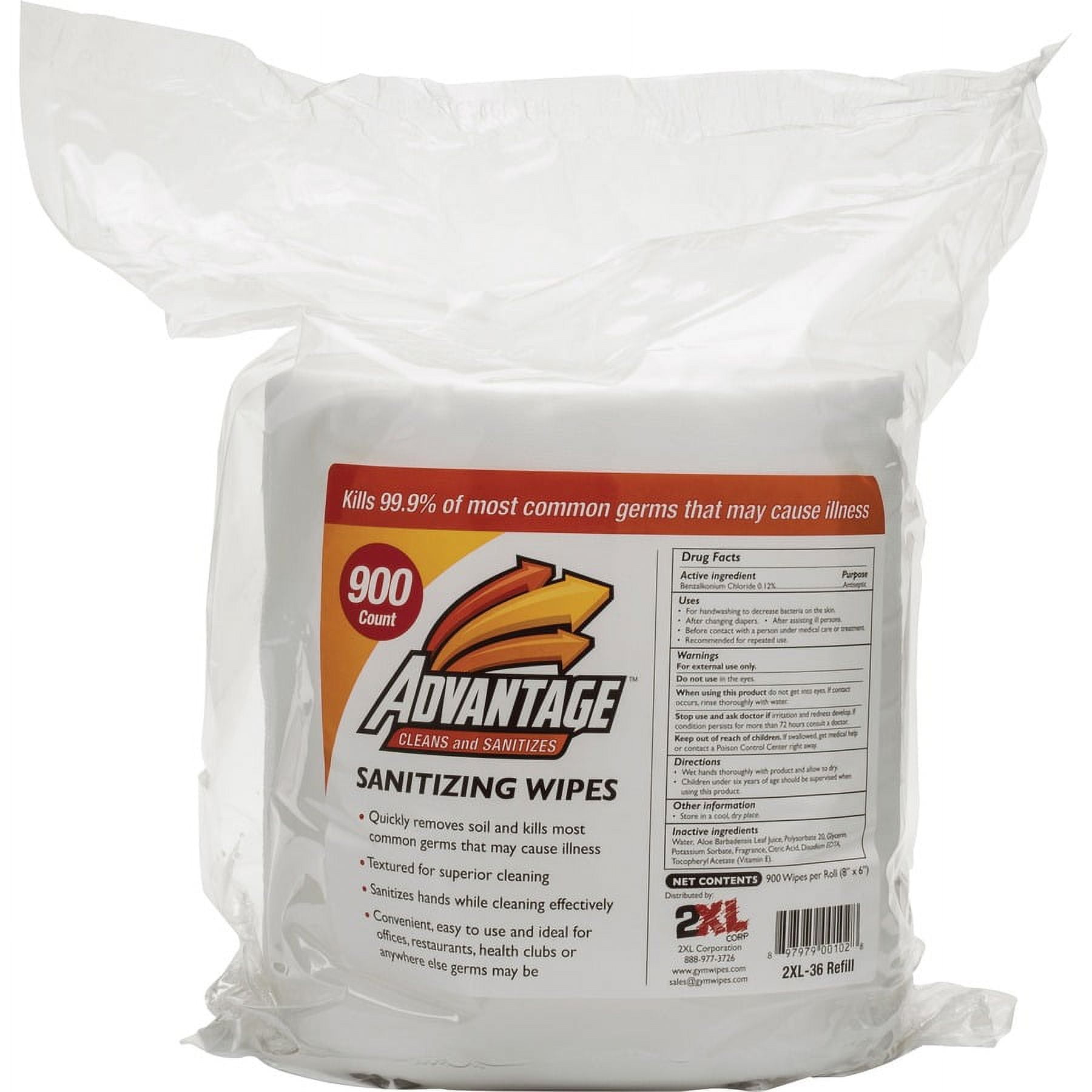 2XL Advantage Sanitizing Wipes - 6" x 8" - White - Alcohol-free - For ...