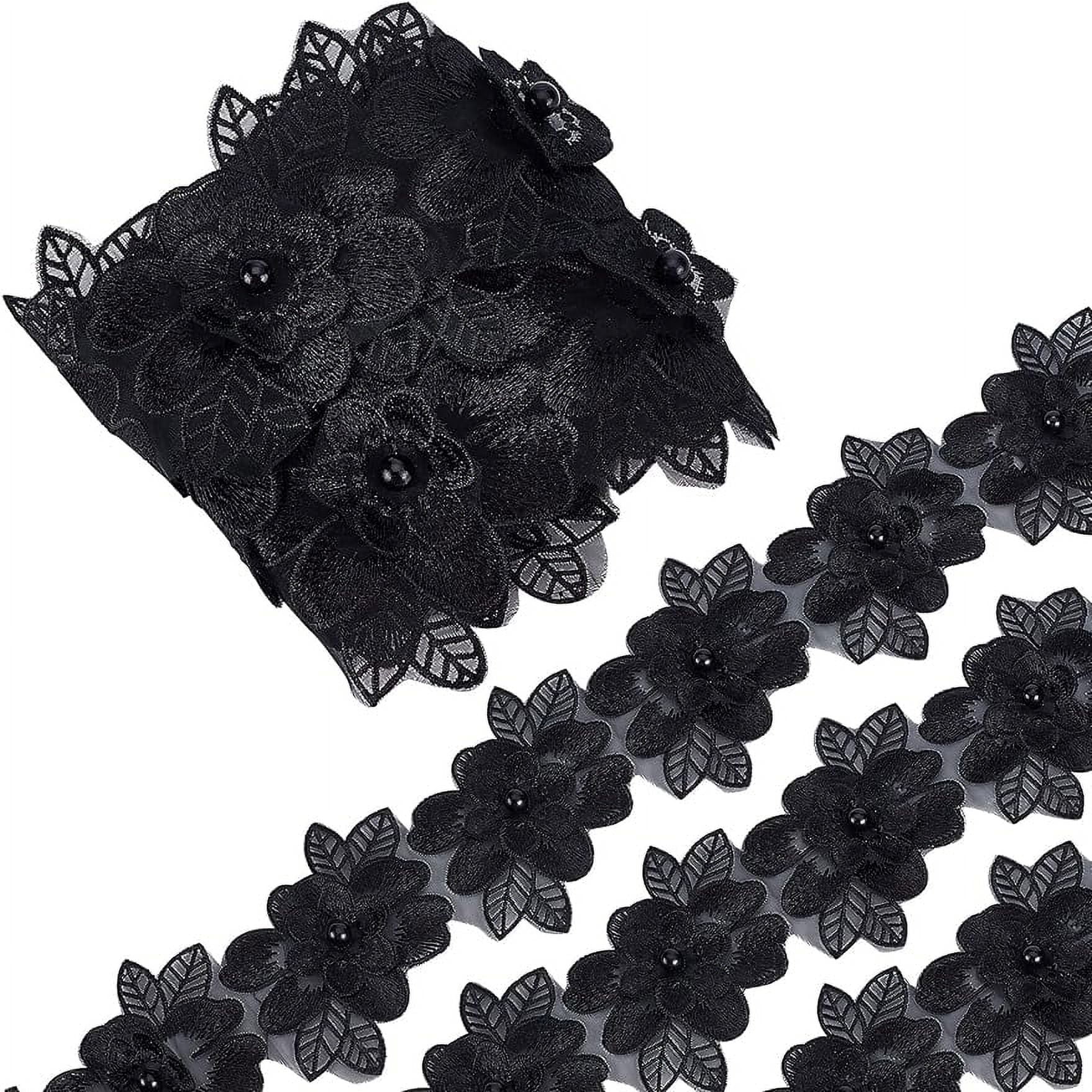 2Yard 3D Polyester Flower Lace Edge Trim Ribbon Pearl Beads Edging ...