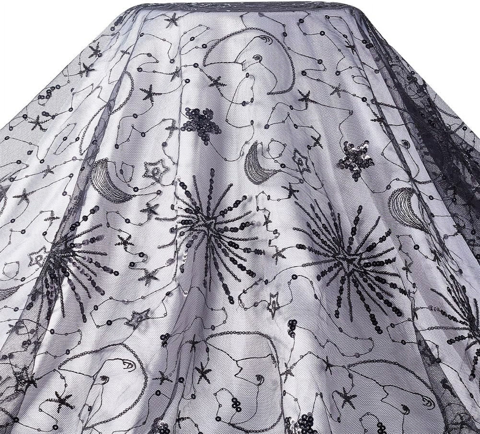 2Yard 49.2inch/1.36yard Wide Black Embroideries Tulle Mesh Sparkle ...