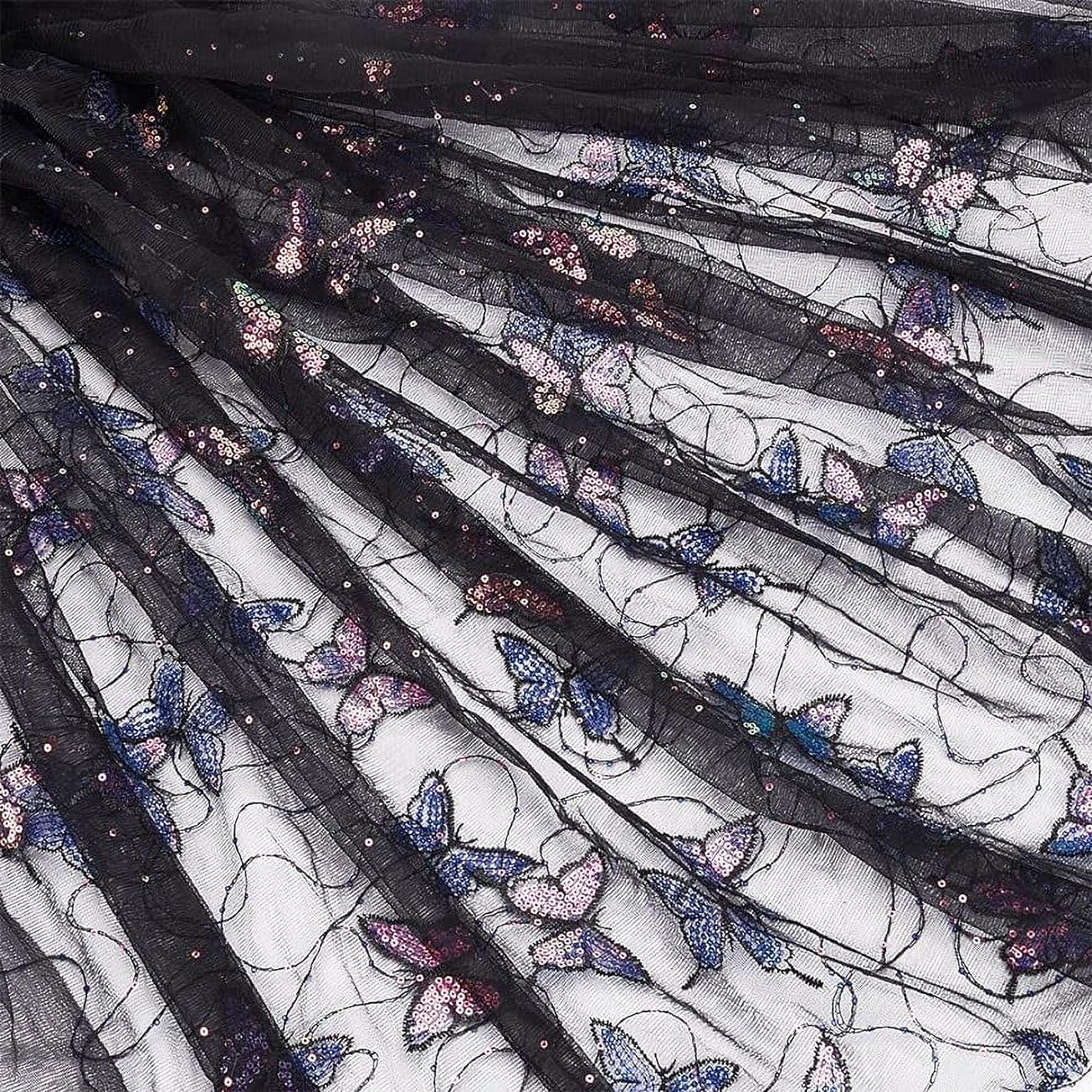 2Yard Butterfly Pattern Polyester Mesh Tulle Fabric Sequin Butterfly ...