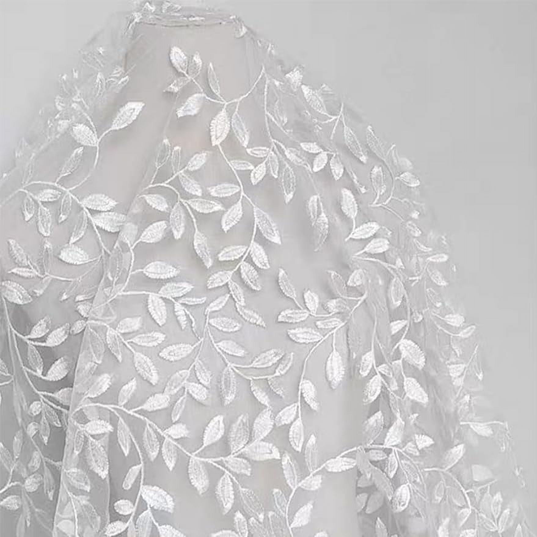 2Yards×64.6 Inch Vintage Branch Leaves Mesh Lace Fabric Wide White ...