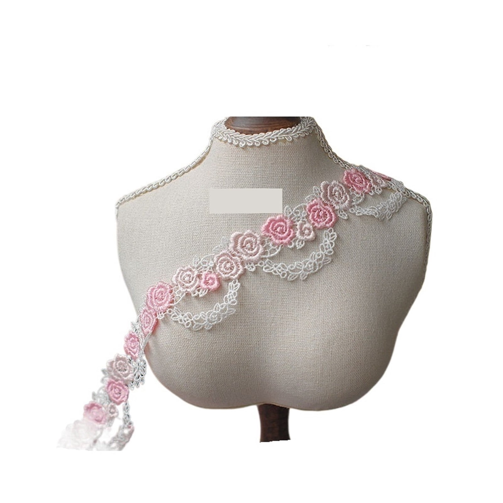 2Yards Pink Blue Flower Embroidered Lace Edge Fabric Patchwork For ...