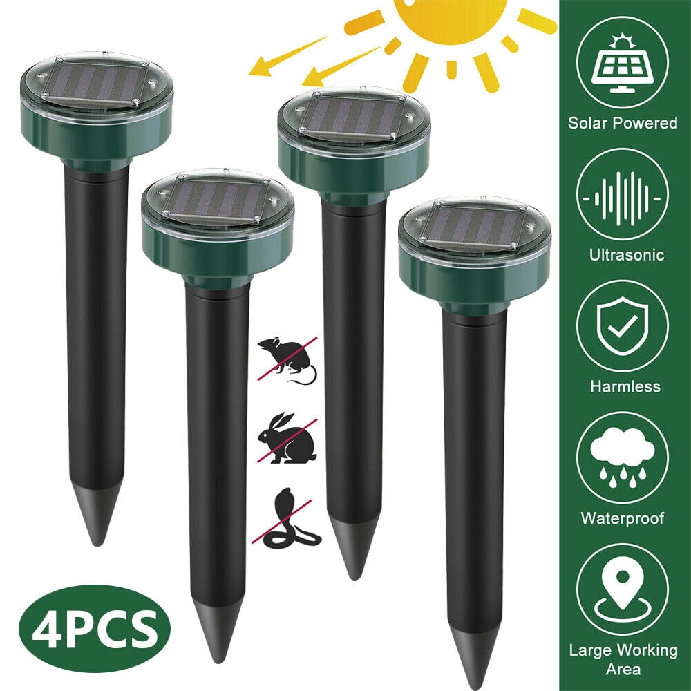 2Z 4Pcs Solar Powered Mole Repeller, Ultrasonic Rodent Deterrent for ...