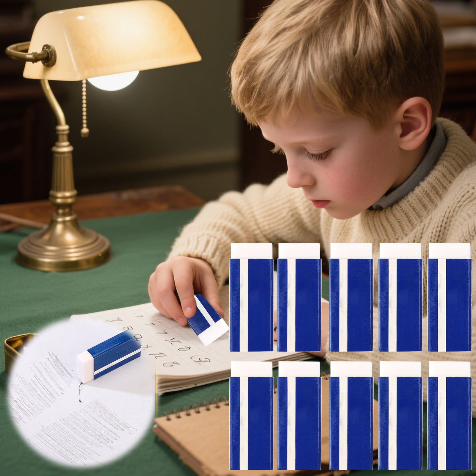 2b Pencil Erasers 10-pack, Minimal Debris Clean Erasing, Square Design ...