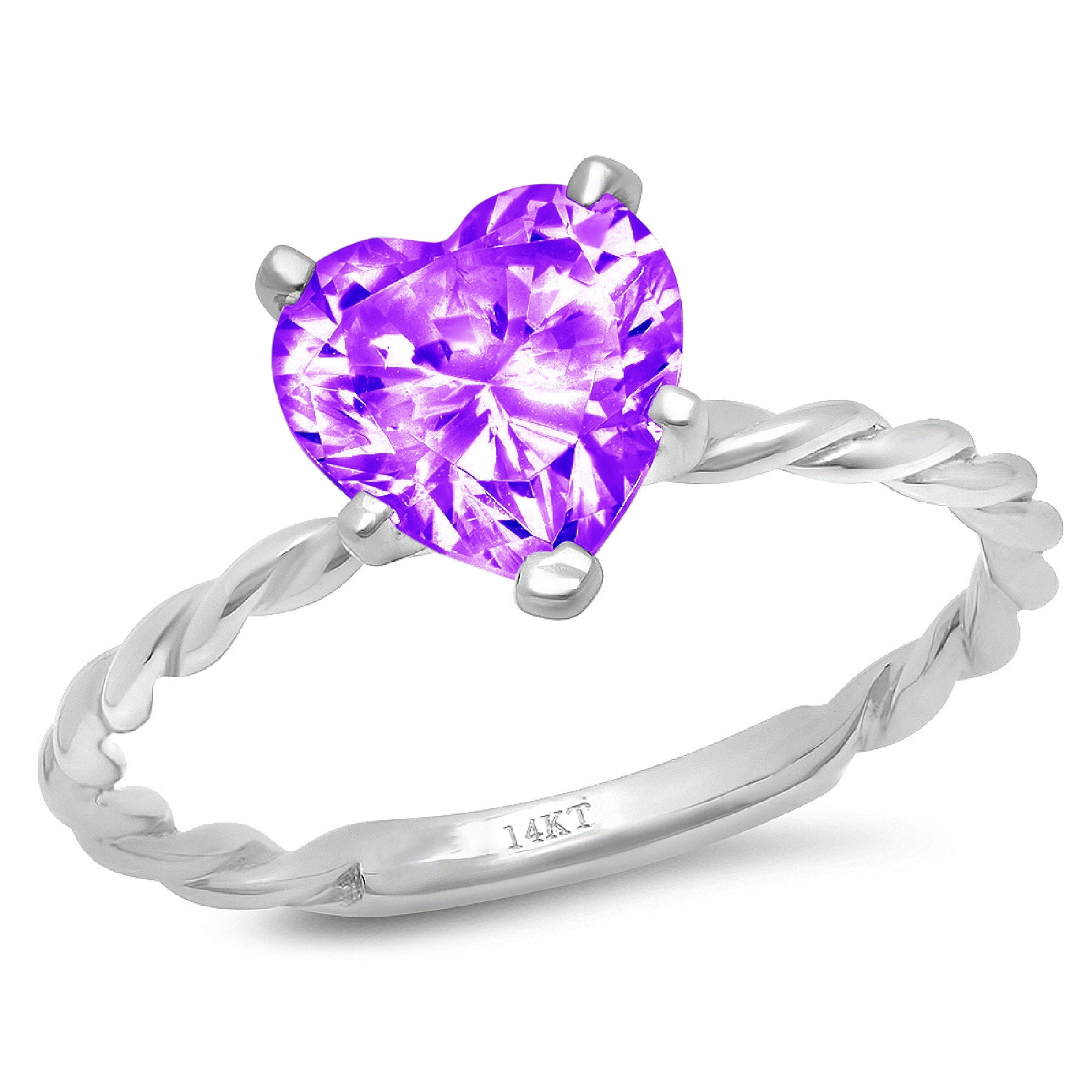 2ct Heart cut - Solitaire - Simulated Amethyst - 18k White Gold - Engagement Ring - Walmart.com
