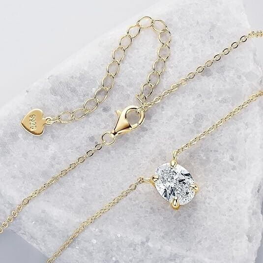 2ct Oval Cut Lab Created Diamond Pendant Necklace 14K Yellow Gold ...