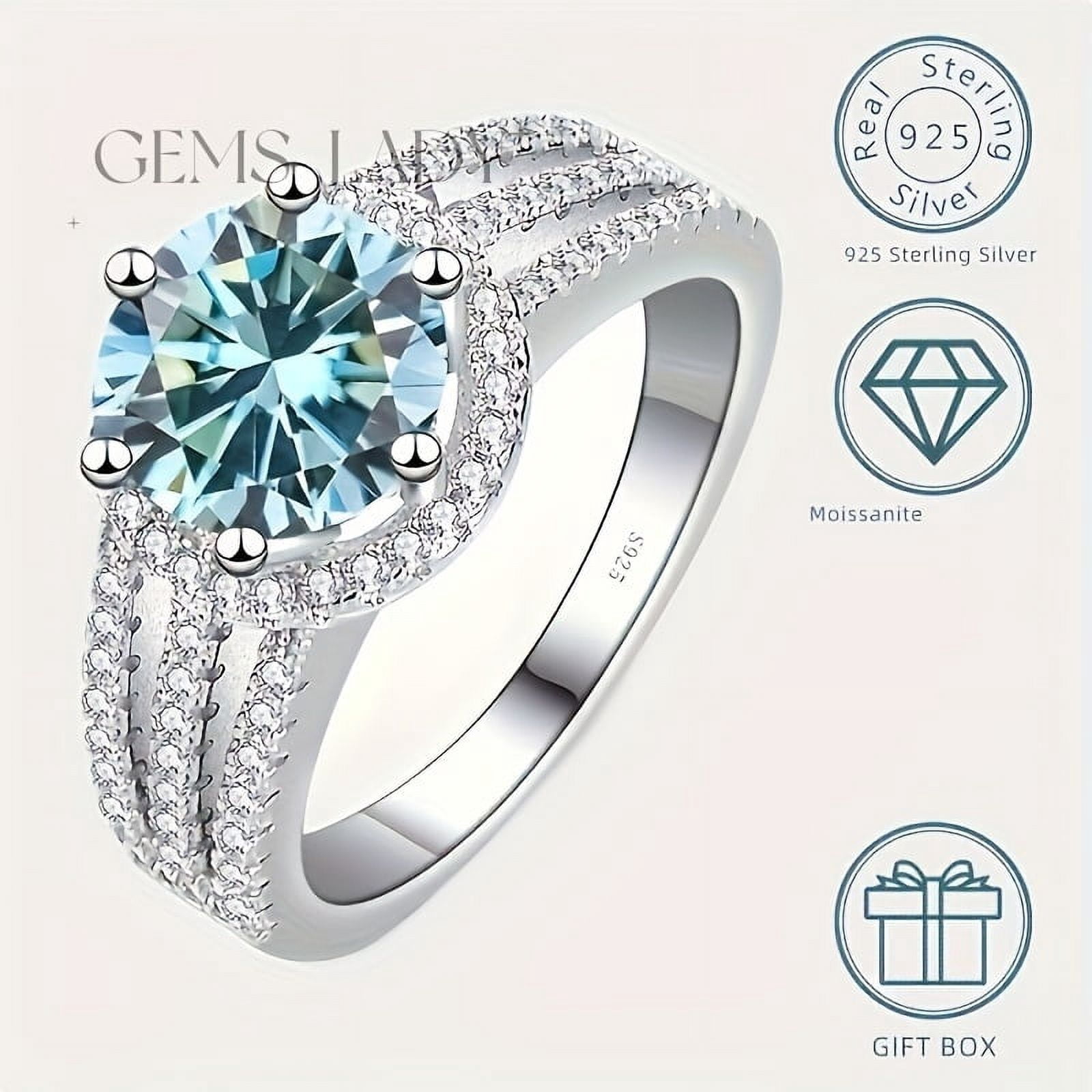 2ct Rare Blue Moissanite Promise Ring, 925 Sterling Silver, Multi ...