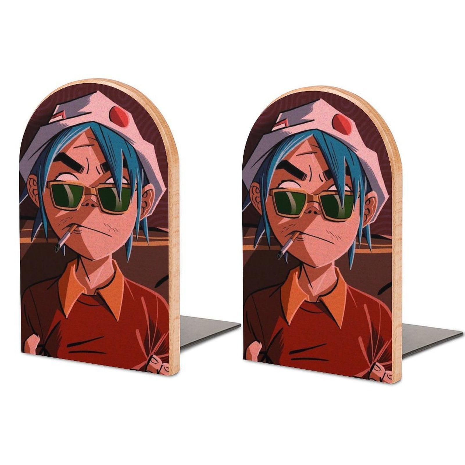 2d Gorillaz Music Bookends Wood Book Divider Decor Shelves Non-Skid ...