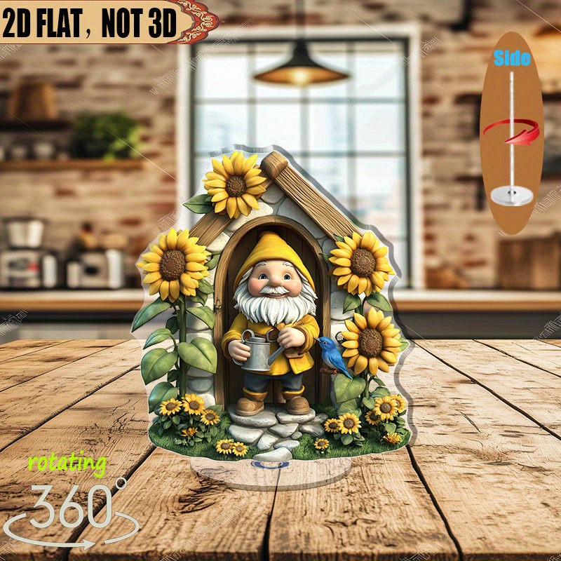 [2d flat] 1pc Rotating acrylic display featuring a cheerful gnome with ...