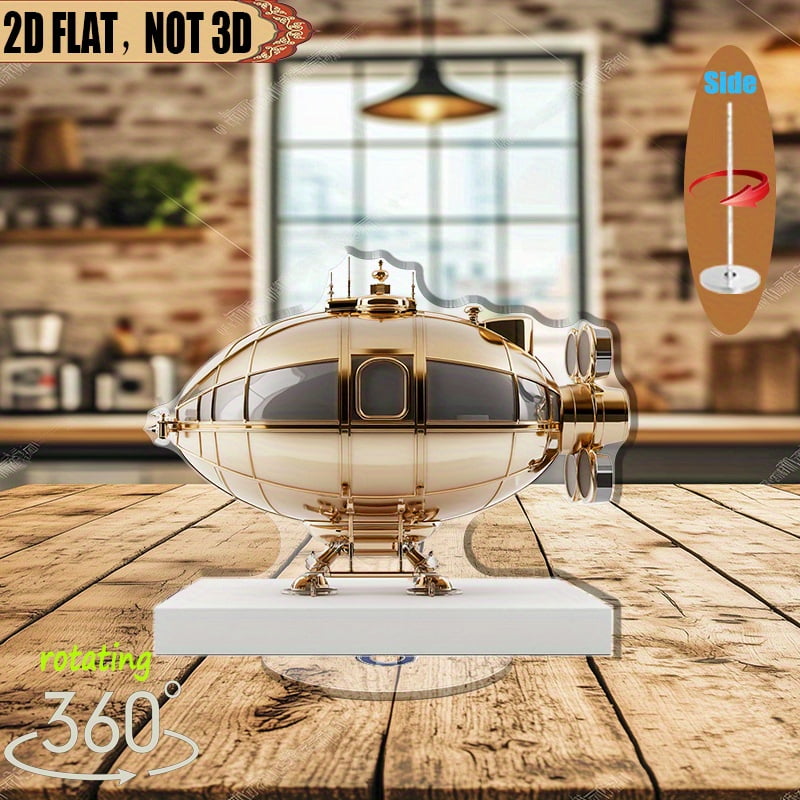 [2d flat] 1pc Rotating acrylic display featuring a brass airship with ...
