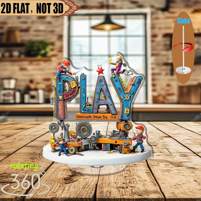 [2d flat] 1pc Rotating acrylic display featuring playful inventors assembling the word PLAY for ...