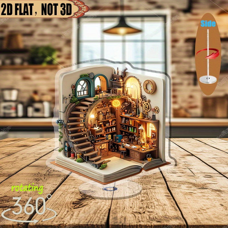 [2d flat] 1pc Rotating acrylic display featuring a whimsical miniature ...
