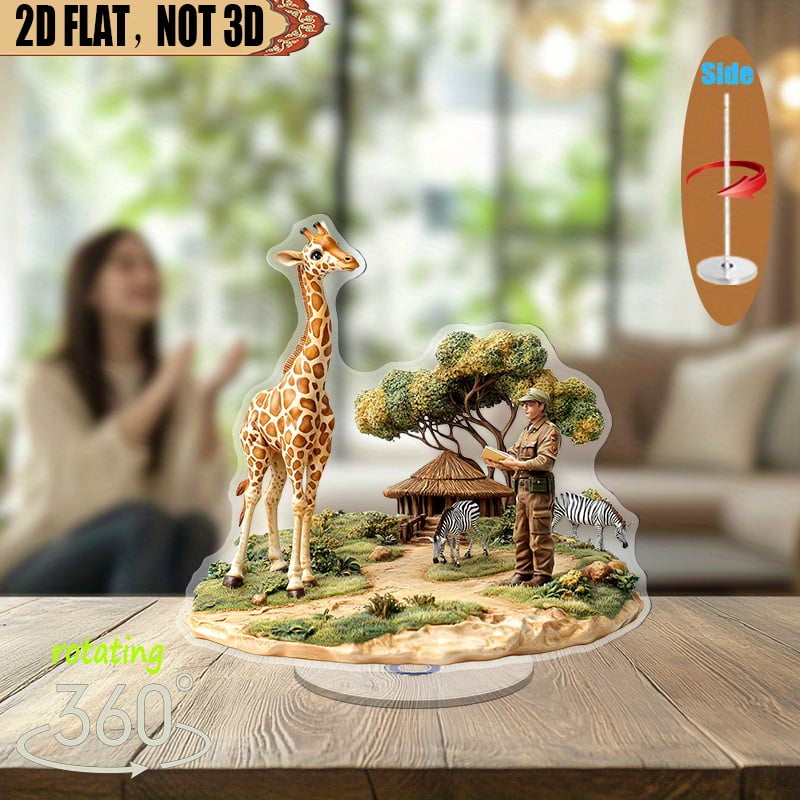 [2d flat] 1pc Rotating acrylic display featuring a young giraffe calf ...