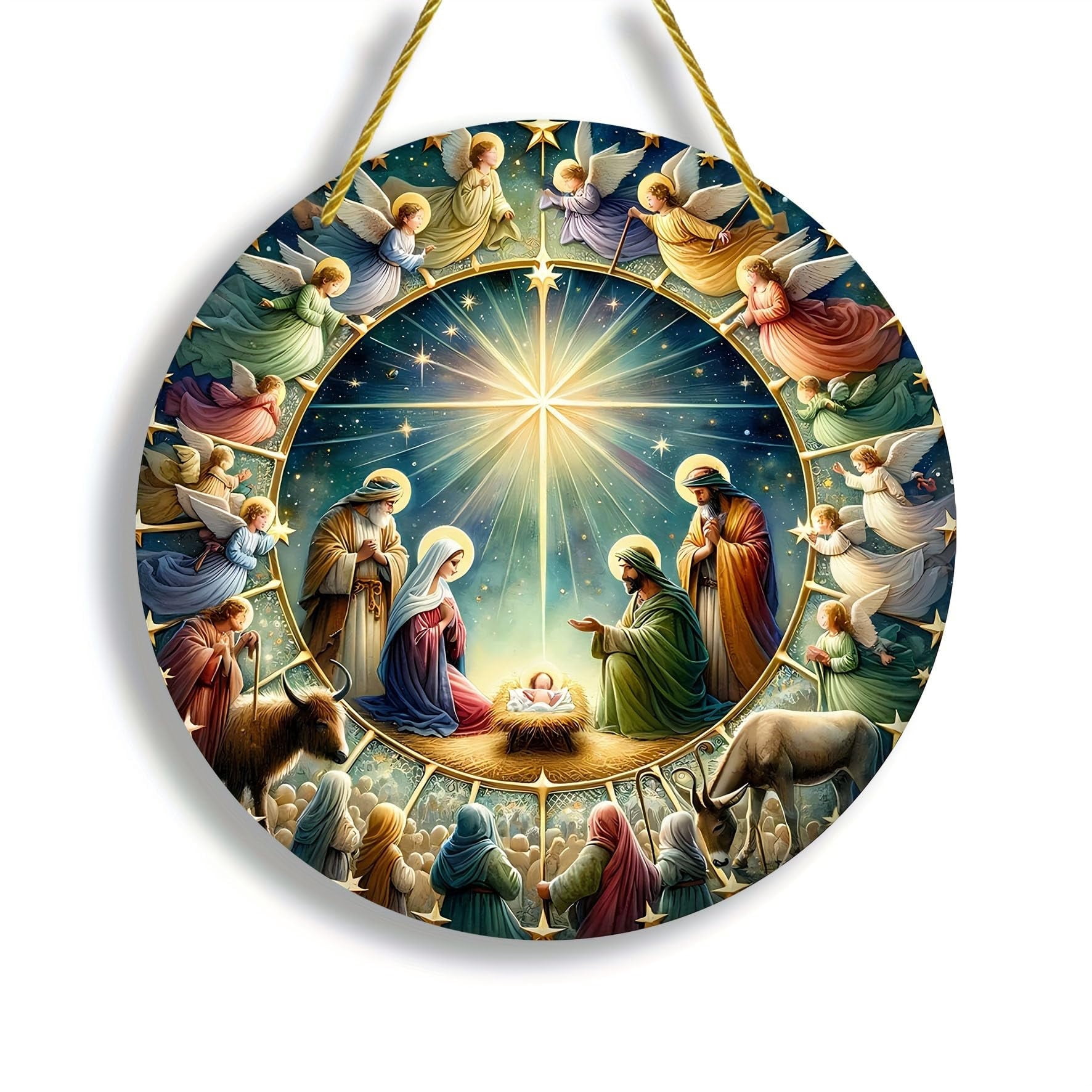 2d flat 8x8 inch jesus nativity scene round acrylic ornament with ...