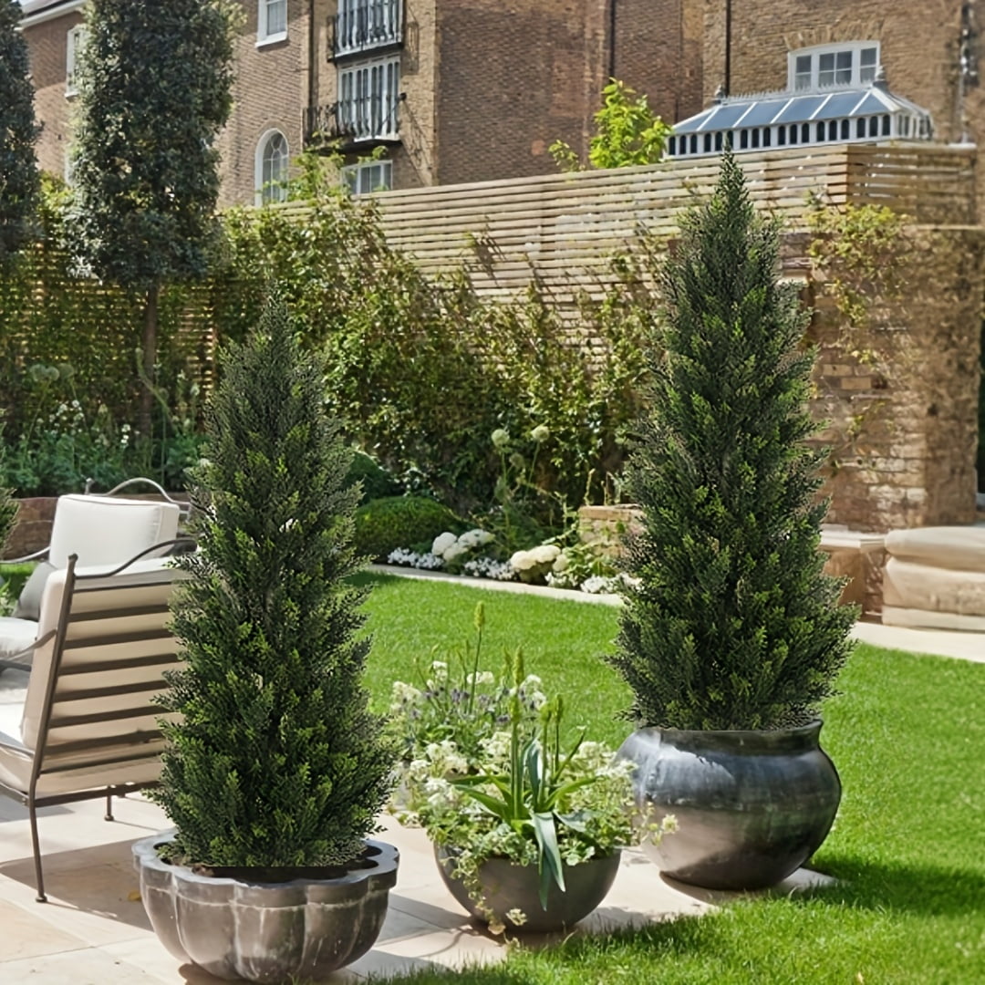 2ft-5ft Artificial Topiary Cedar Christmas Tree (Set of 2) - Potted ...