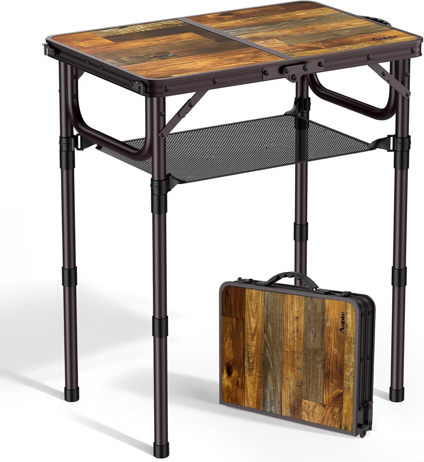 2ft Brown Foldable Camping Table, 24" x 16" Adjustable Height Portable ...