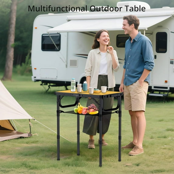2ft Camping Table Foldable with Storage Net, 3 Adjustable Heights ...