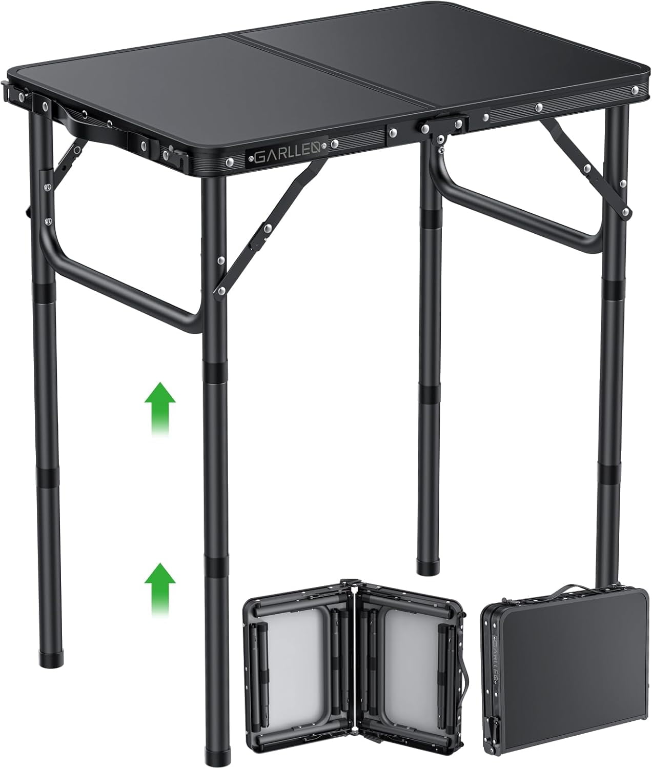 2ft Folding Camping Table, 3 Adjustable Height Lightweight Folded ...